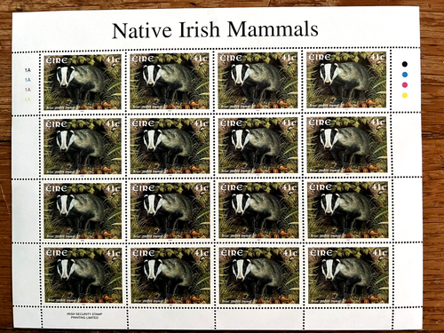 Ireland Stamps Sheet of 16 Native Irish Mammals 41c-2002 "Broc(Meles ...
