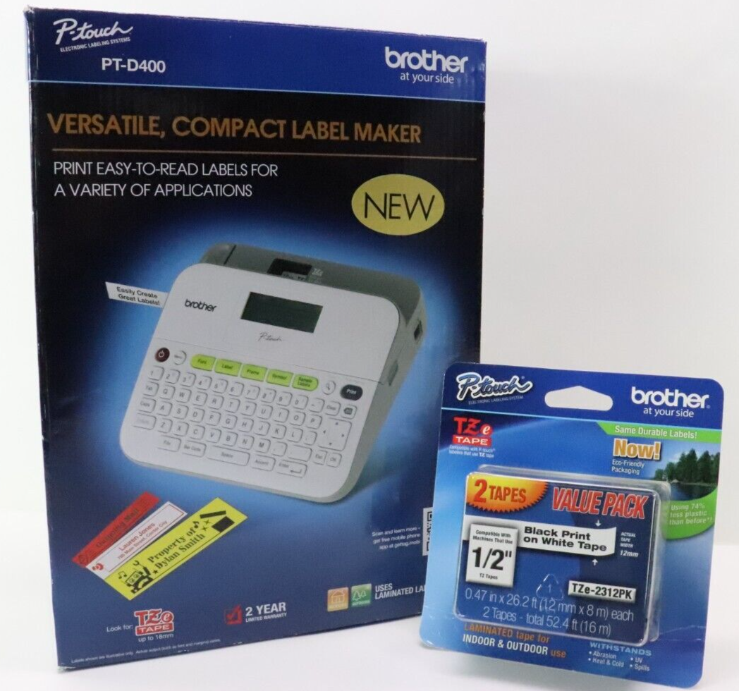 Brother P-touch PT-D400 Label Maker w/2 Pack Brother TZe-231 12mm 1/2 ...