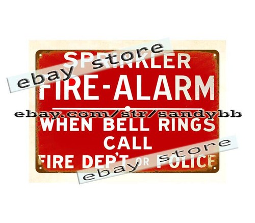 sprinkler fire-alarm metal tin sign office shop garage signs | eBay