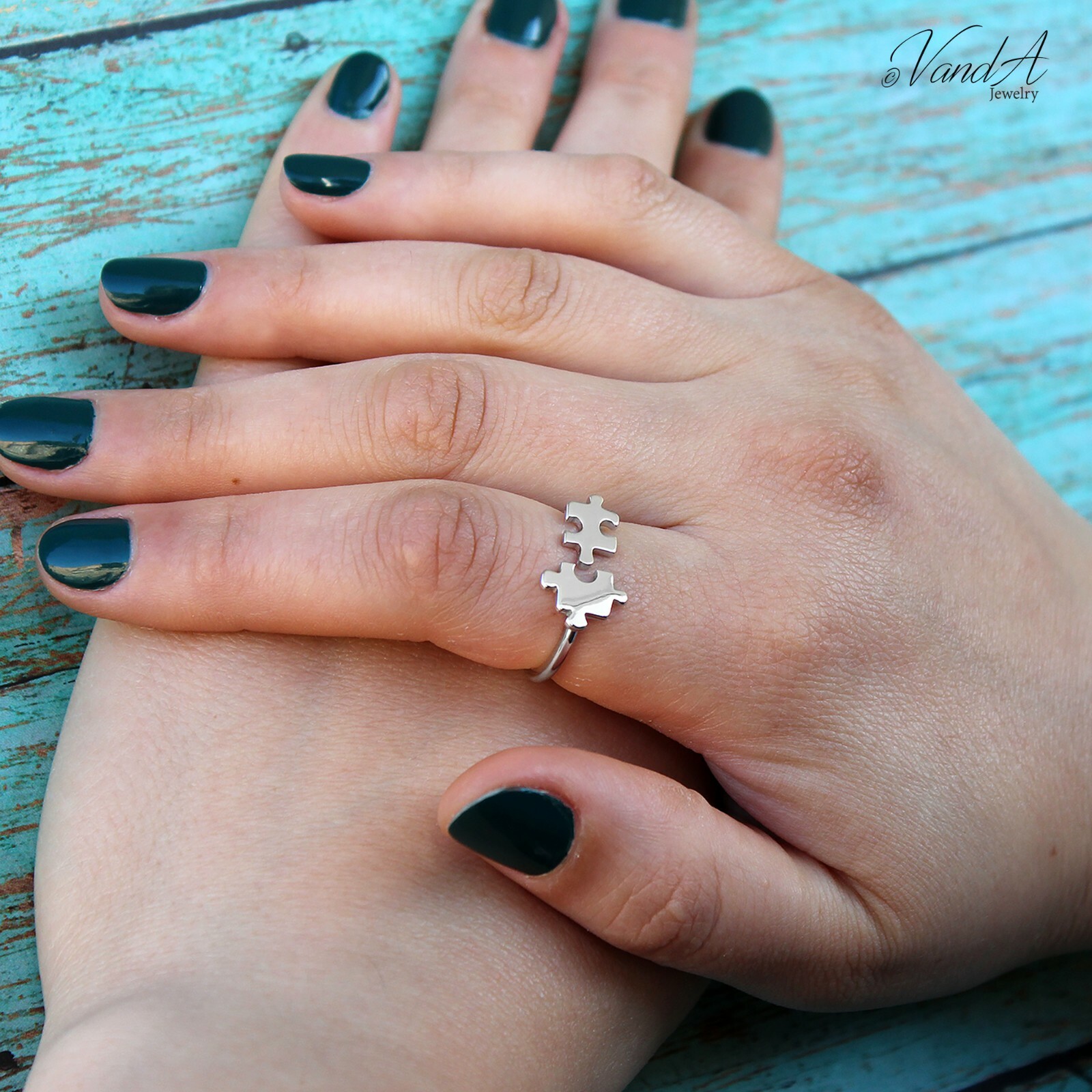 Sterling Silver 925 Puzzle Ring Autism Awareness Jewelry Adjustable ...