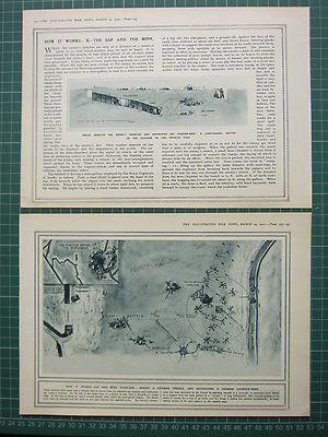 1915 WWI WW1 PRINT HOW IT WORKS THE SAP & THE MINE UNDER ENEMY TRENCHES ...
