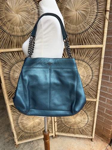 COACH HANDBAG Lexy Leather Metallic Blue Handbag purse | eBay