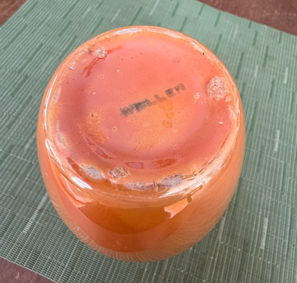 VTG Weller Pottery Orange Lustreware Vase Iridescent Glaze Signed Art ...
