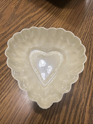 Belleek Porcelain Ireland Heart Shaped 4 1/2" Trinket Dish 4th Green ...