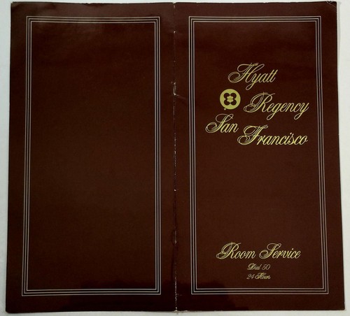 1982 Vintage Original ROOM SERVICE Menu HYATT REGENCY San Francisco Ca ...