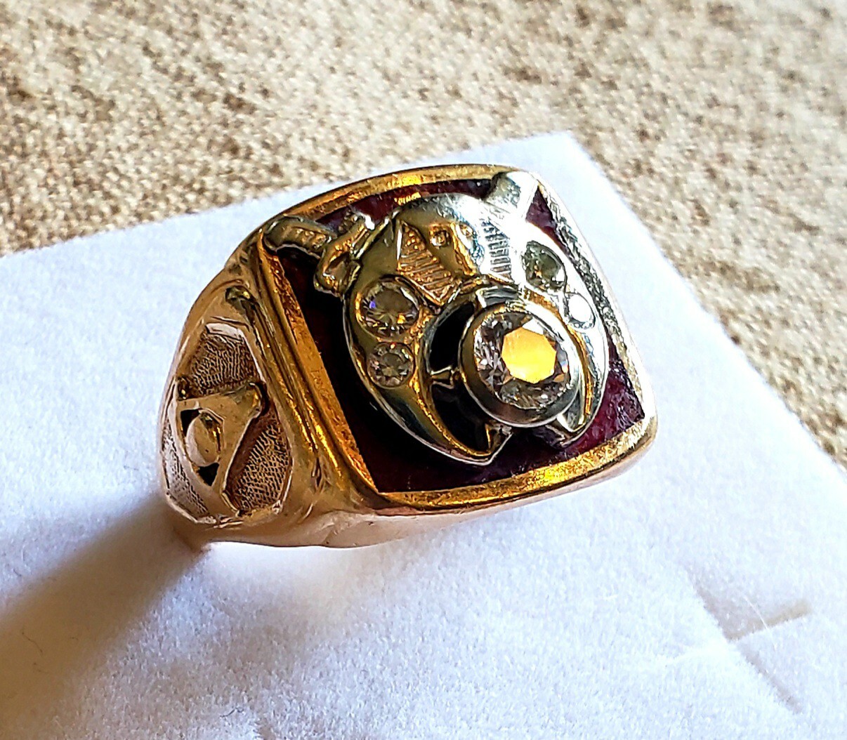 Vintage Estate 14K Yellow Gold and Diamond Masonic Shriner Ring *see ...
