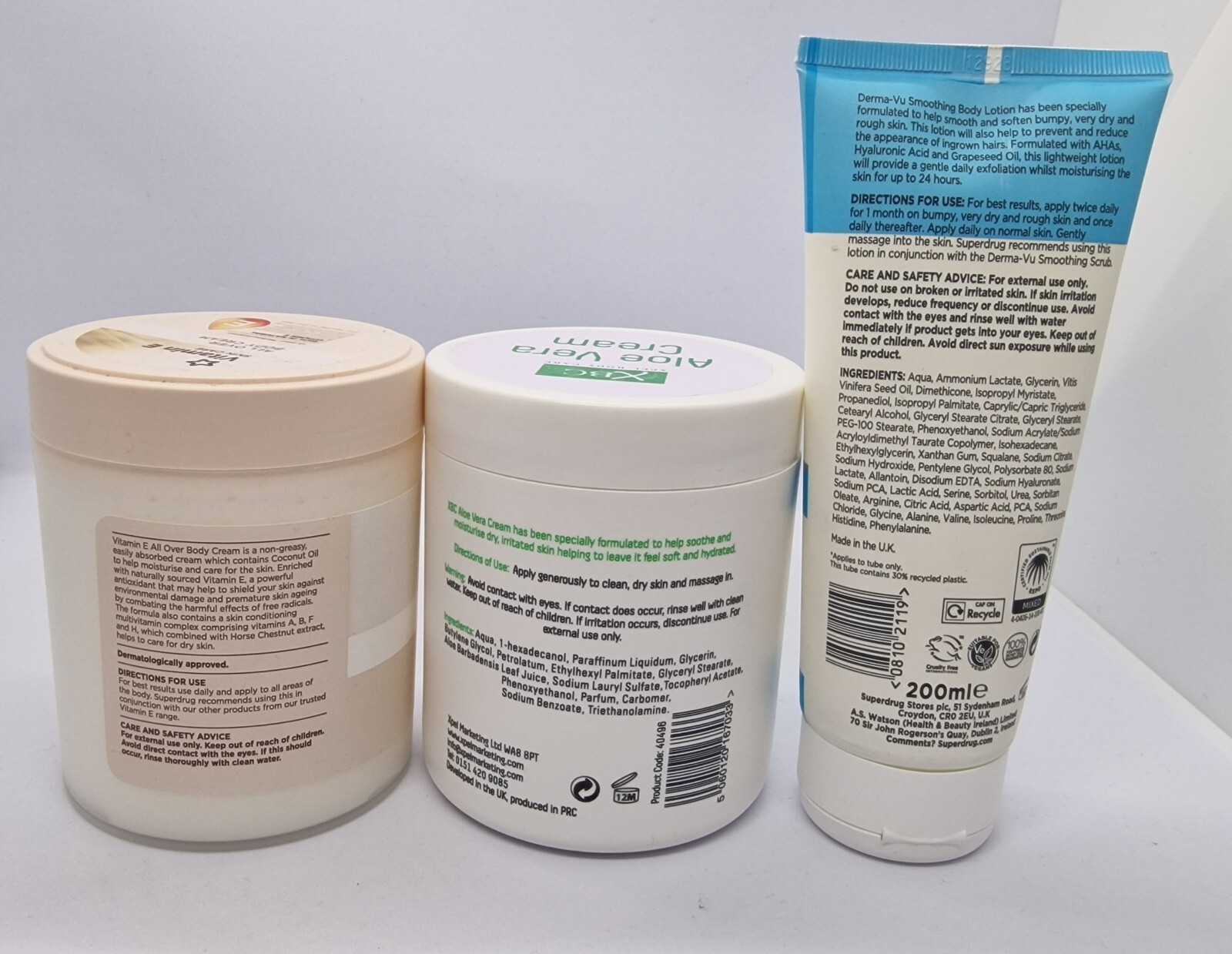 3 Pack Body Cream Large Bundle Vit E 475ml Aloe Vera 500ml HA Grapeseed ...