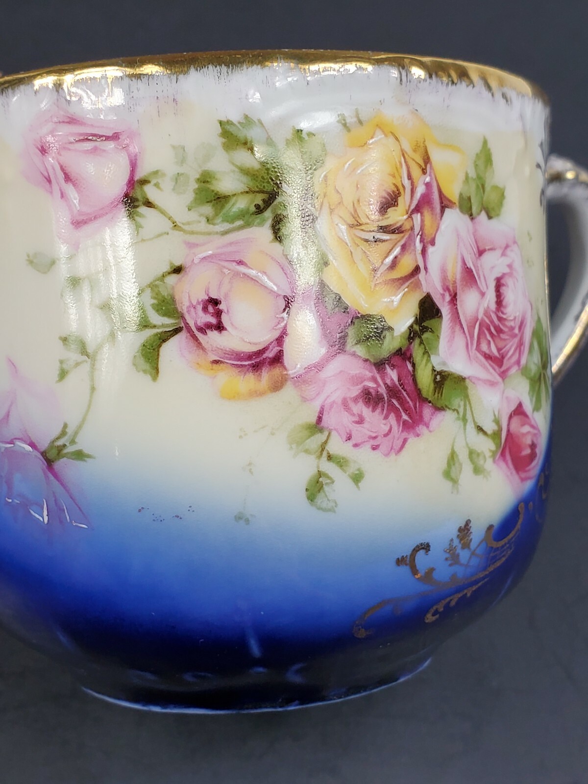 Antique PMB Royal Bavarian China Mush Cup & Saucer Cobalt Gold Roses ...