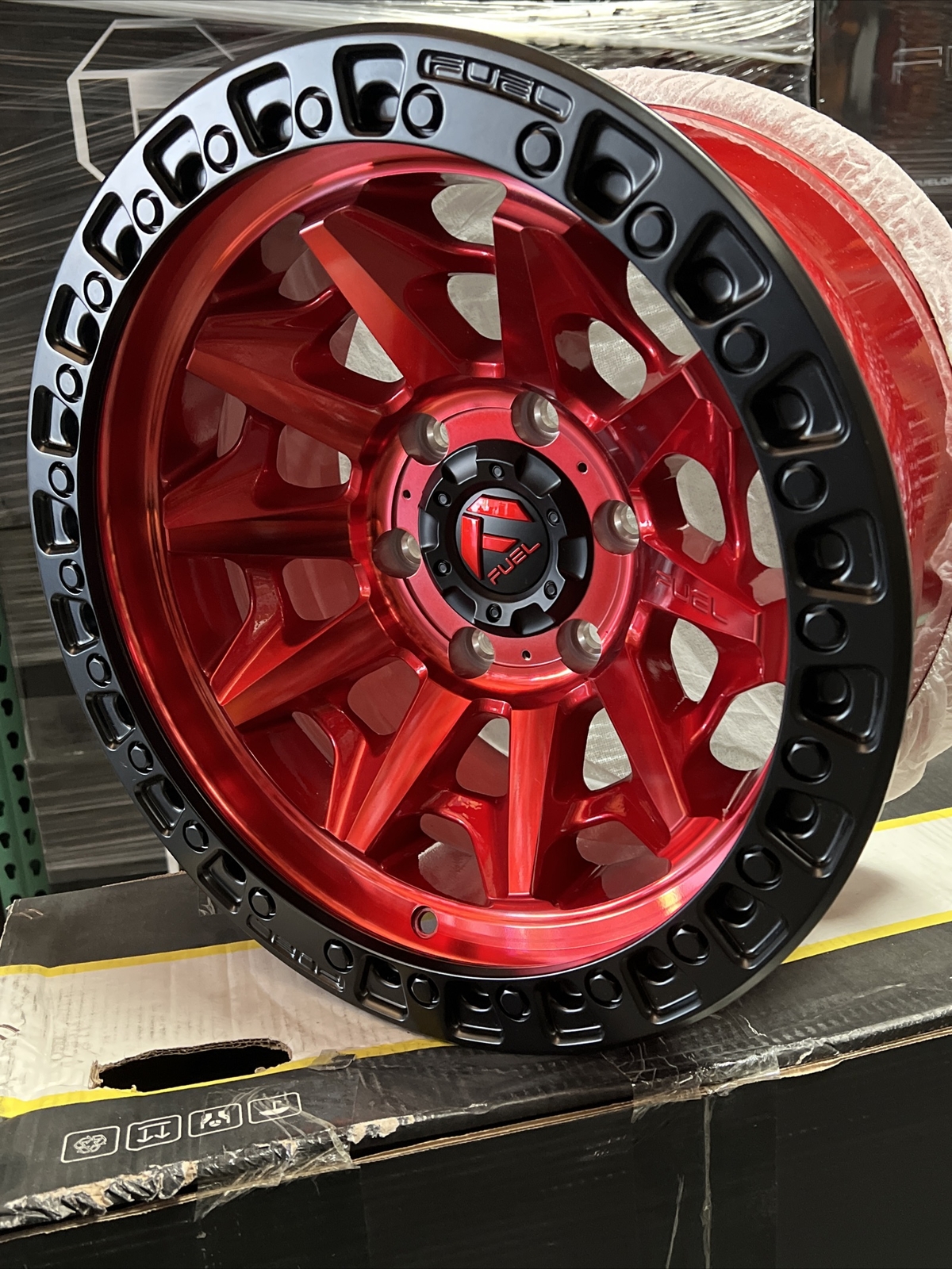 (4) 17X9 FUEL COVERT D695 CANDY RED WITH BLACK RING OFF-ROAD RIMS ...