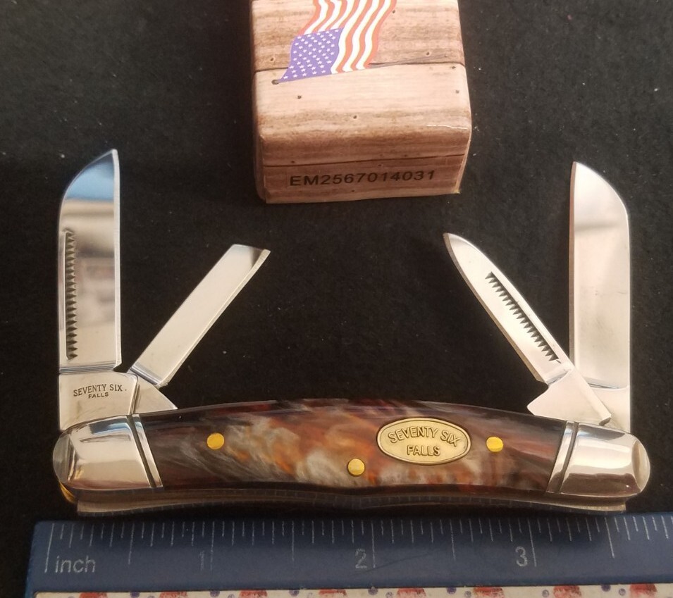 Seventy Six Falls Humpback Congress Knife, Amber & Silver Swirl Handles ...