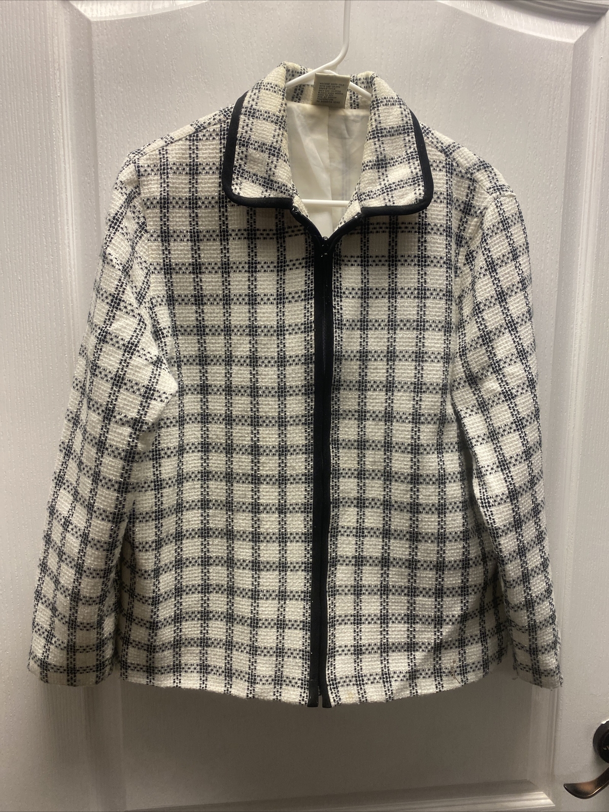 Allison Daley Black White Plaid Tweed Zip Up Jacket S… - Gem