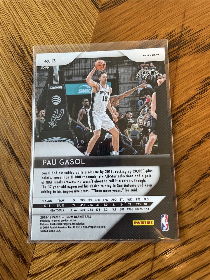 Pau Gasol 2018-19 Panini Prizm Silver Parallel #13 San Antonio Spurs ...