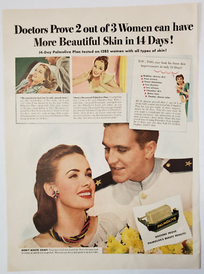 1944 Palmolive Bar Soap Vintage WWII Print Ad More Beautiful Skin In 14 ...