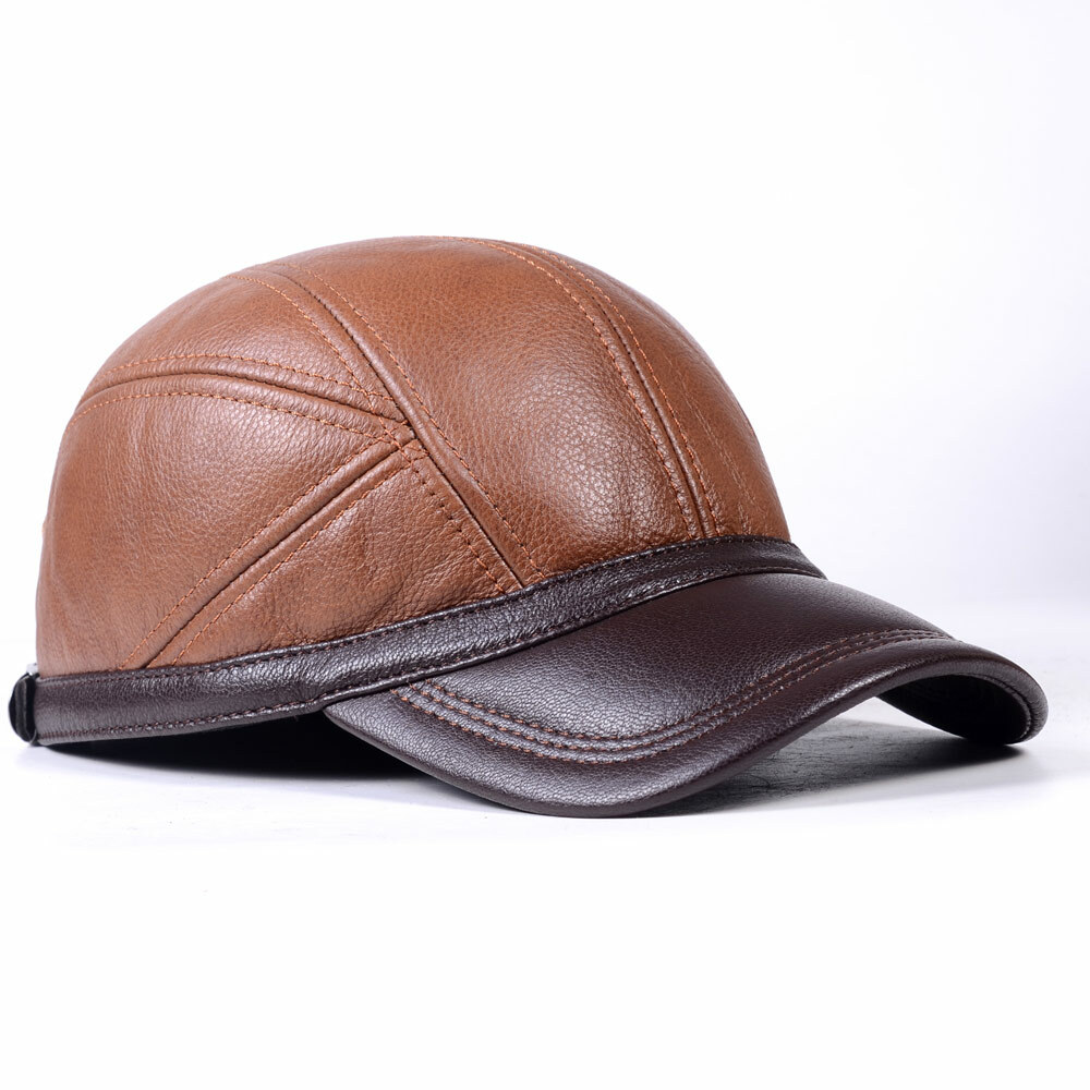 Men's Real Leather Winter Warm Ear Flap Cowhide Baseball Cap Army Golf ...