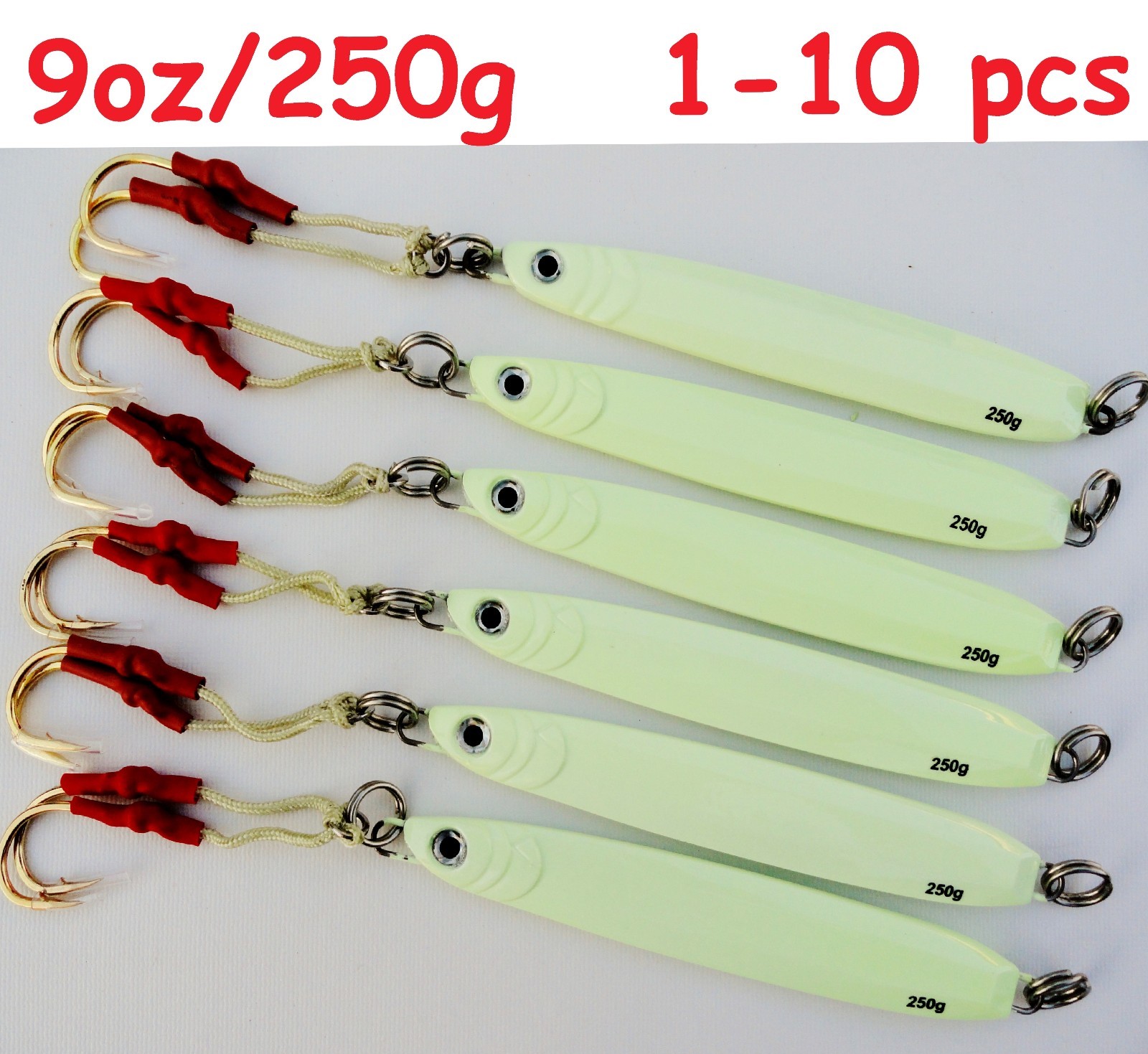 1-10 pcs Knife Jigs 9oz /250g Glow Vertical Butterfly Saltwater Lures ...