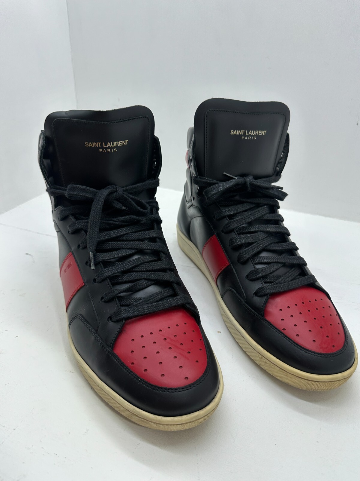 Saint Laurent SL/10H High Top Sneakers – Black/Red Le… - Gem