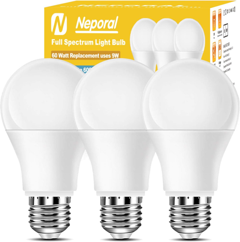 Full Spectrum Light Bulb, 6000K Natural Sunlight Bulbs, 9W 60W ...