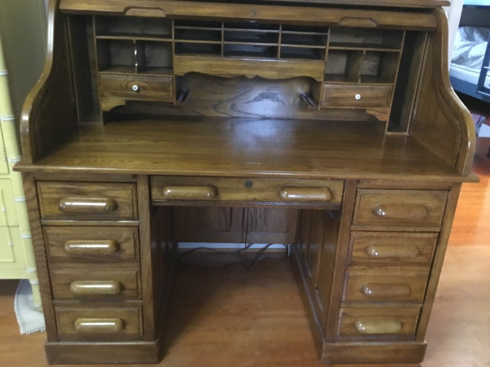 Oak Secretary National Mount Airy Brand Roll Top Desk | eBay