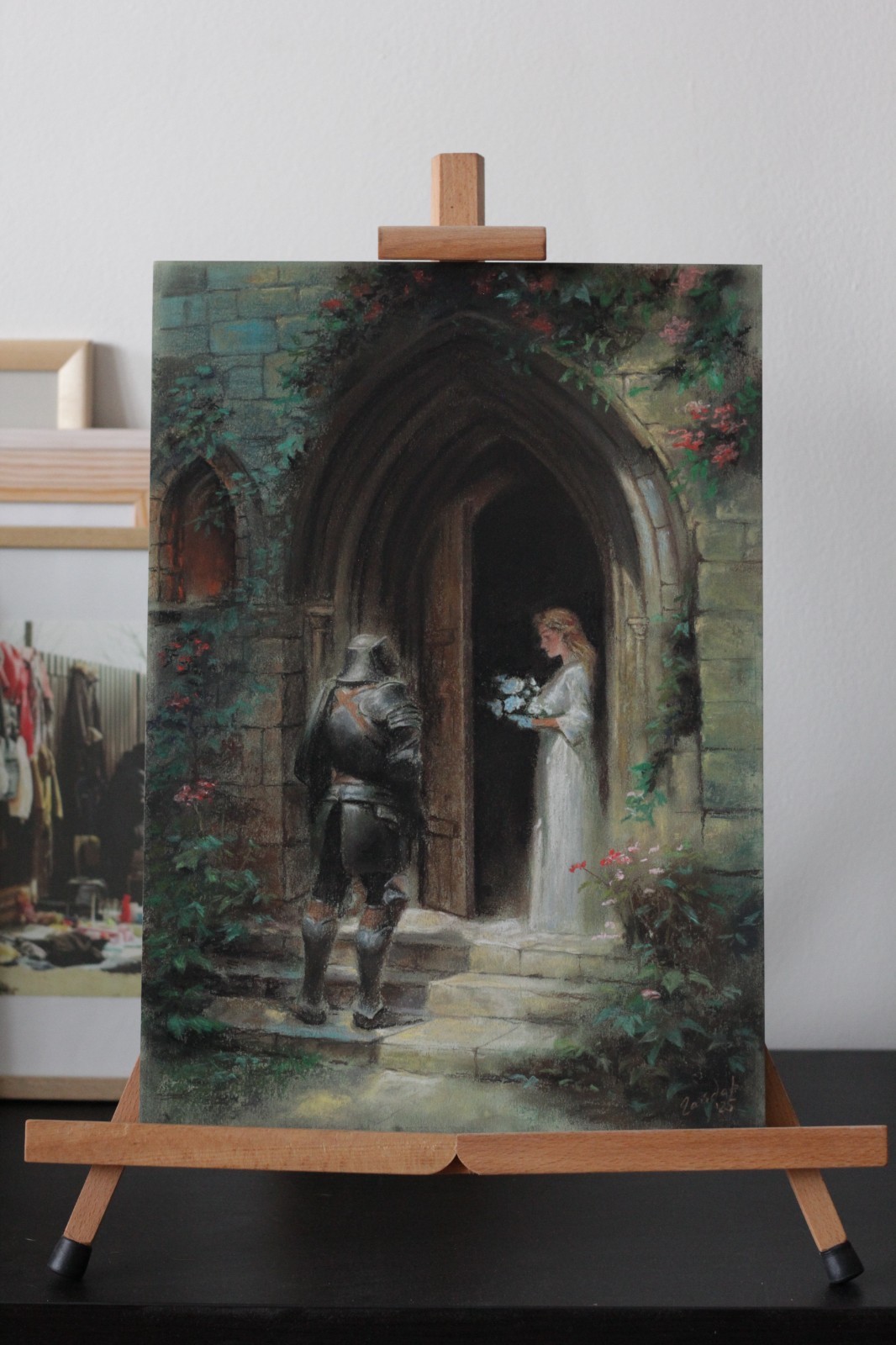 original drawing A3 103GSr artwork pastel modern knight and princess | eBay