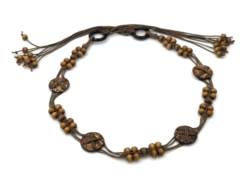 Wood Beaded Boho Macrame Brown Rope Belt with Medallions | eBay