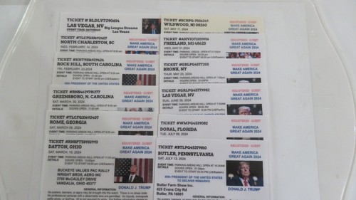 DONALD TRUMP, RALLY TICKETS 2024 REGISTERED GUEST LOT OF 12- 10 ...
