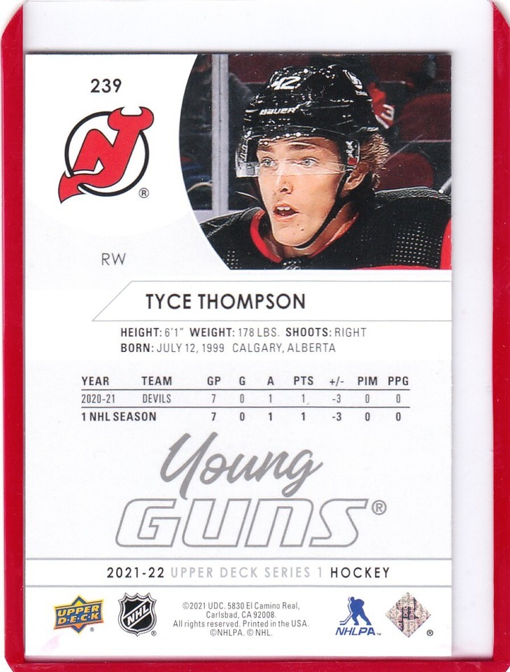 2021-22 Upper Deck Series 1 Young Guns Rookie Card #239 Tyce Thompson ...