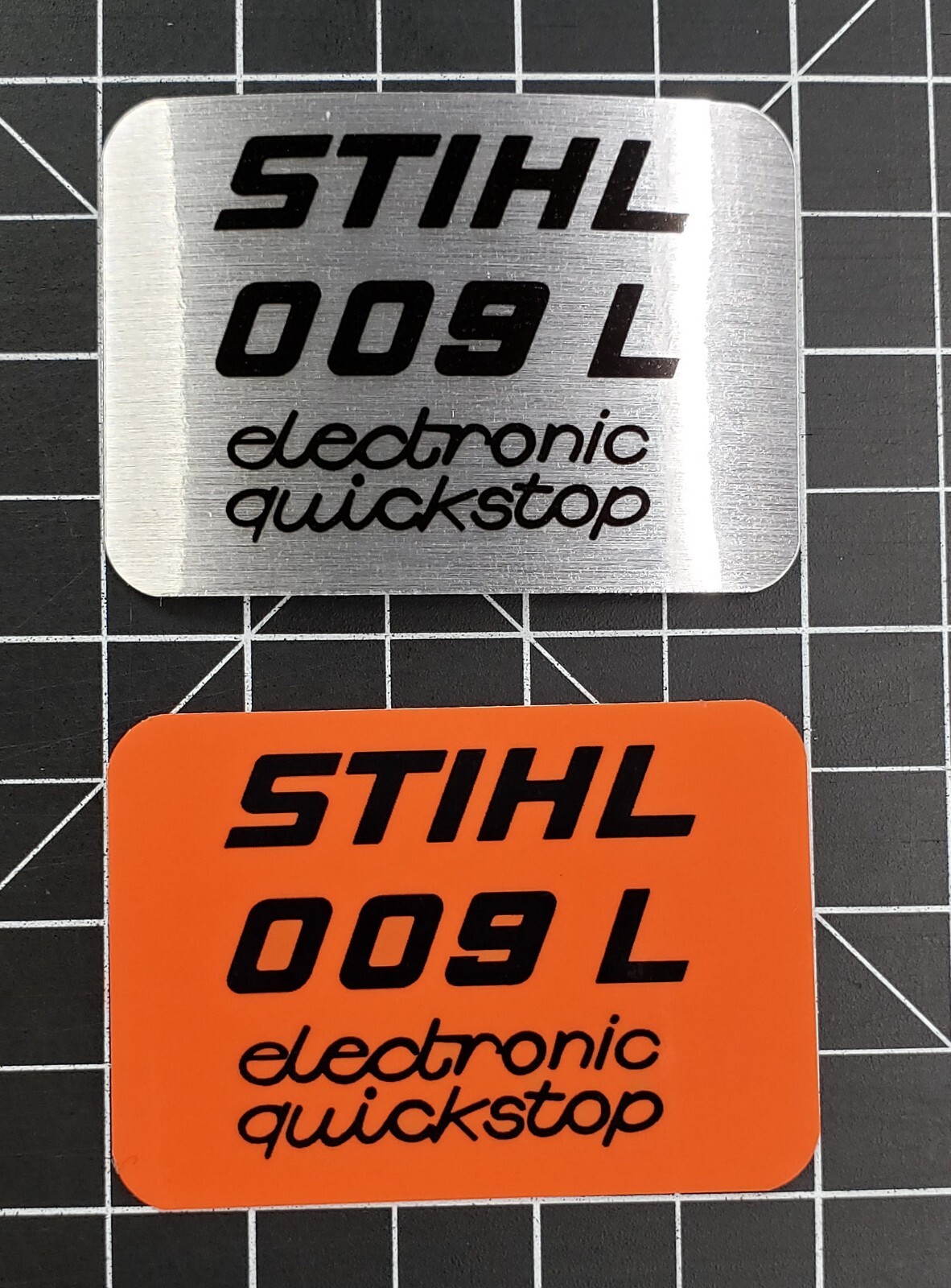 Stihl 009L Electronic Quickstop badge plate "full overlay vinyl decal ...
