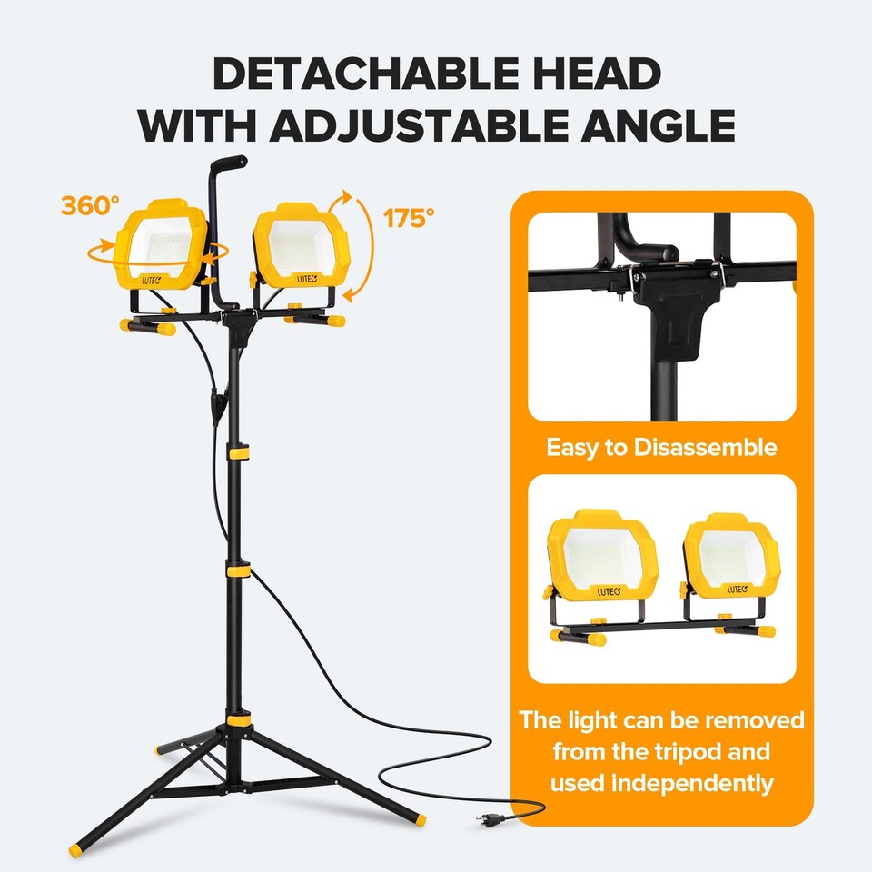 25000 Lumen LED Work Lights with Stand, Dual Head Dimmable Work Light ...
