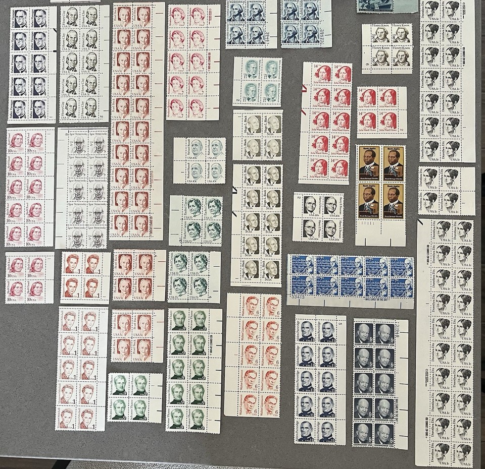 Lot of 41 U. S. Postage Stamps Plate Blocks American Historical Figures ...