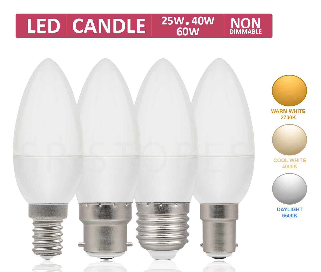 E14 40w LED Small Screw Daylight 60w E27 B15 B22 Bayonet Bulbs 25w ...