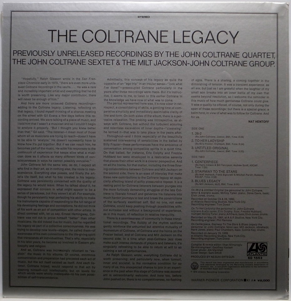 JOHN COLTRANE / THE COLTRANE LEGACY / ATLANTIC / WARNER PIONEER JAPAN ...