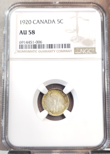 1920 CANADA SILVER 5 CENTS 5C KING GEORGE V NGC AU 58 BEAUTIFUL COIN | eBay