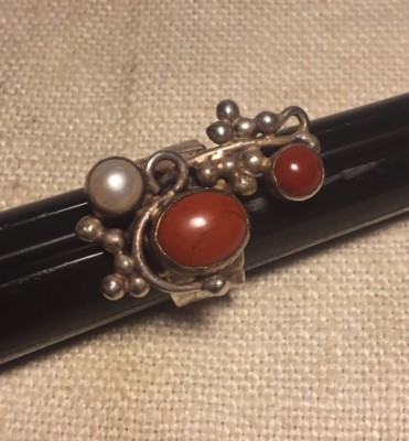 Eli Gera Israel Hand Made Sterling Silver Jasper Pearl Modernist Ring ...