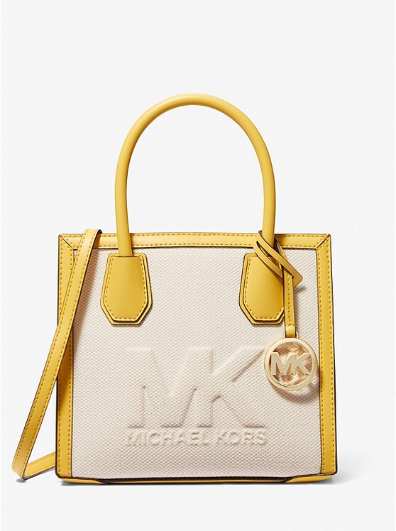 Michael Kors Mercer Medium Logo Embossed Cotton Canvas Satchel ...