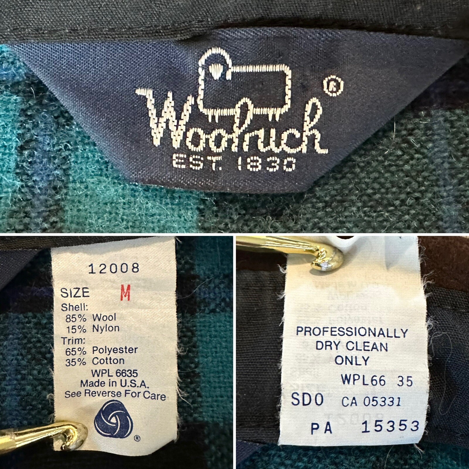 VTG WOOLRICH USA WOOL BLEND PLAID FLANNEL BUTTON DOWN SHIRT ELBOW ...