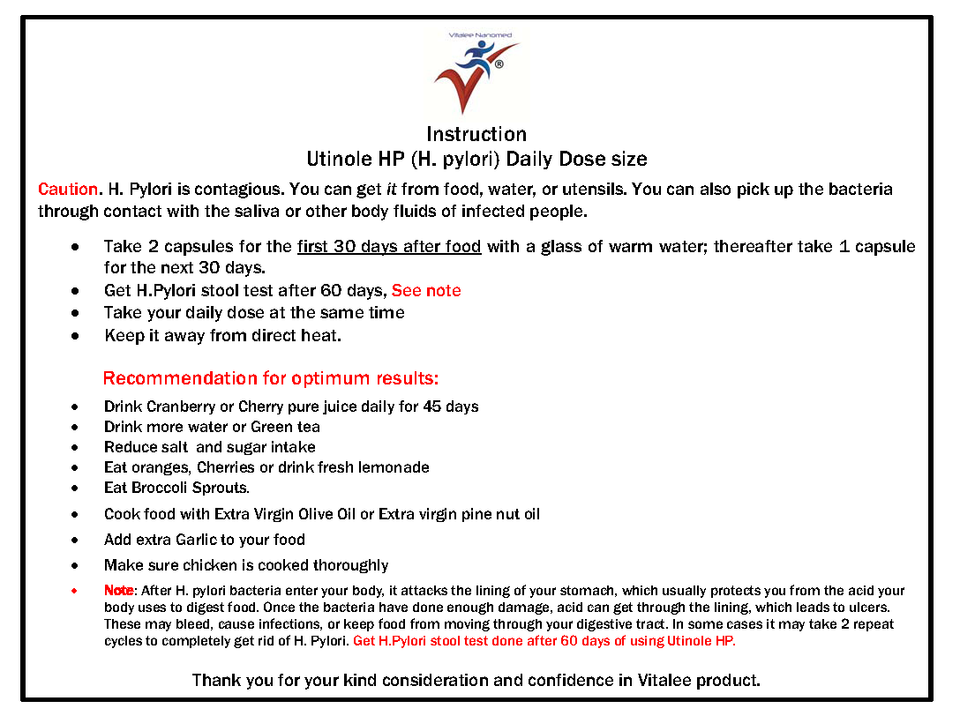 Utinole HP 2020-Potent Helicobacter Pylori & Duodenal Ulcers Helper ...