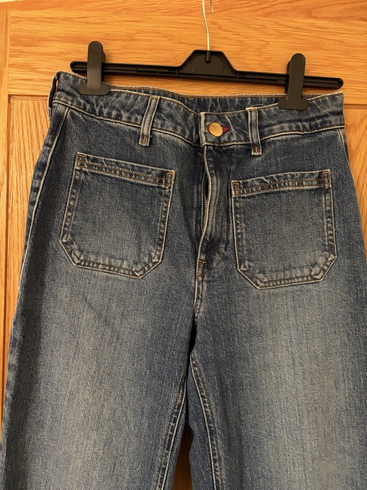 River Island Blue High Waisted Wide Leg Jeans Size 10S 28W x 30L | eBay UK