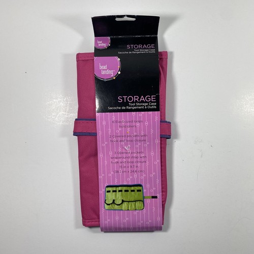RARE BEAD LANDING PINK COLOR ROLL UP CRAFT TOOL STORAGE CASE 6 LOOPS 5 ...