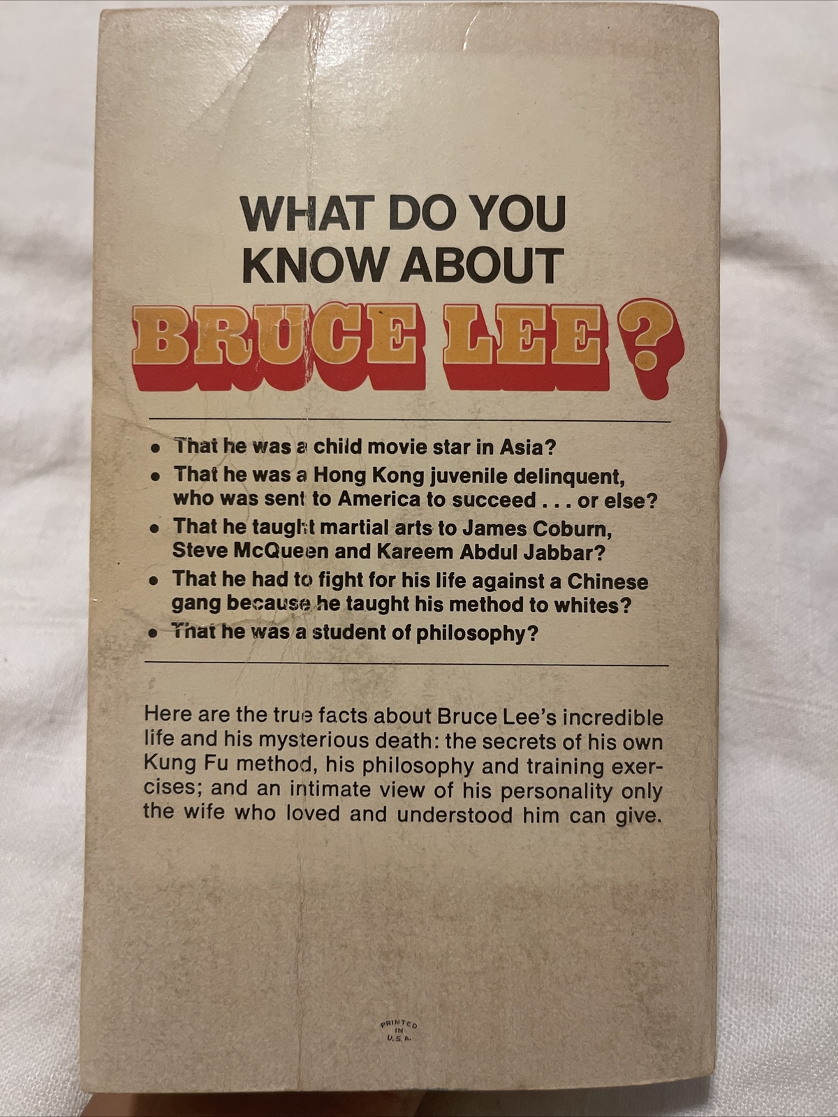 Bruce Lee: The Man Only I Knew by Linda Lee Cadwell (1975, Book ...