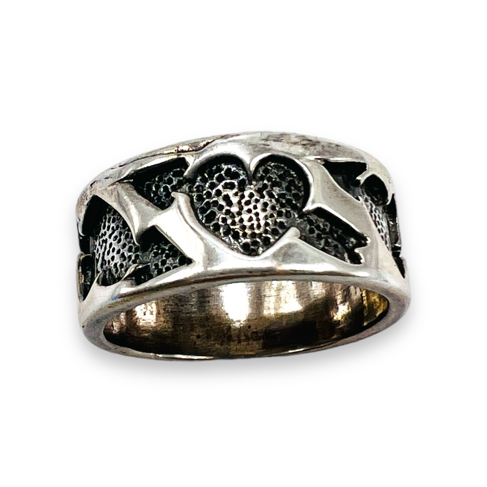 Sterling Silver Oxidized Arrow Heart Band Ring 8 mm W… - Gem