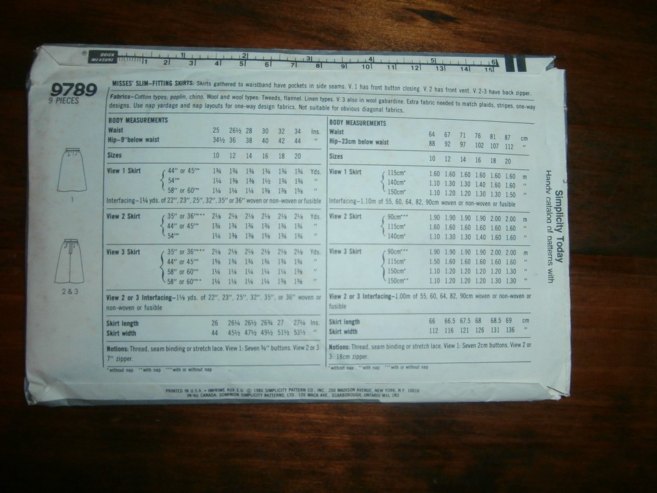 Simplicity 9789 Size 10 Misses' Slim-Fitting Skirts | eBay