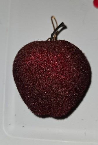 Red Fuzzy Apple Christmas Fruit Ornament With Stem | eBay