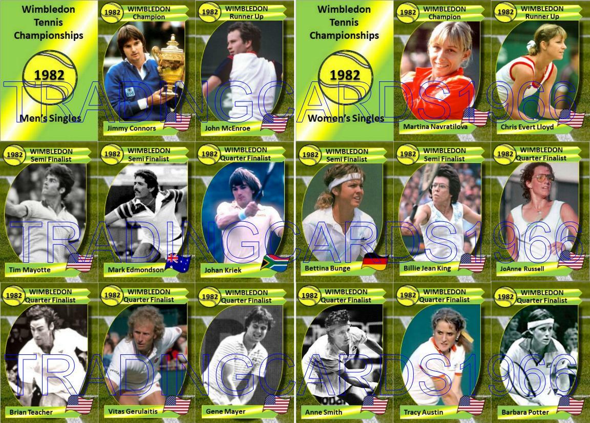 Wimbledon 1982 Tennis Trading Cards Connors McEnroe Evert Navratilova ...