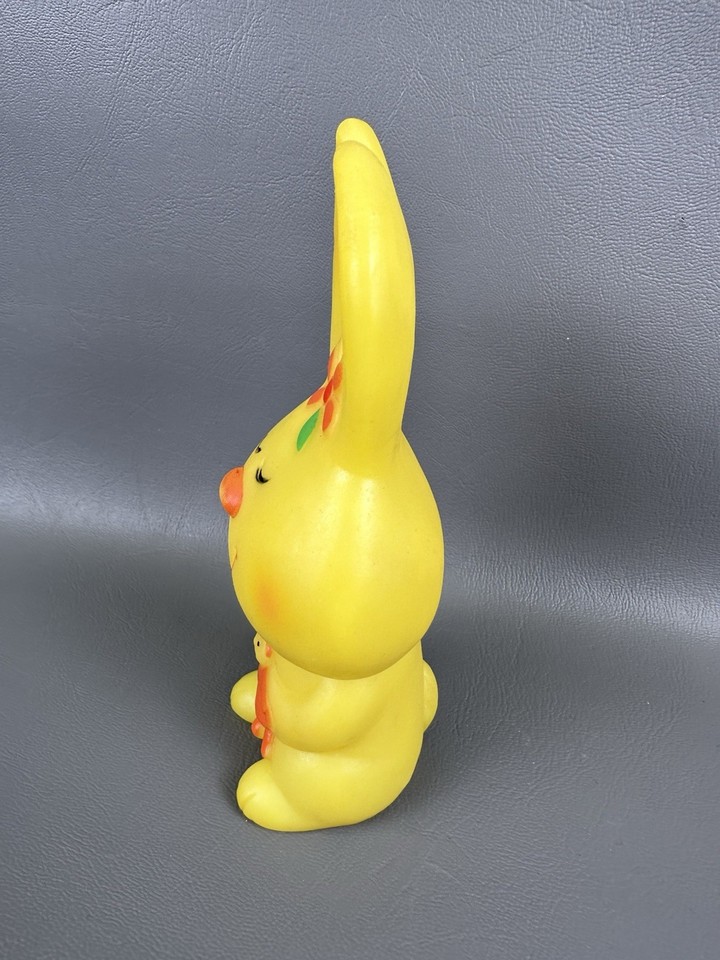 Vintage Mid Centry Bunny Rabbit Squeaky Rubber Toy Holding Doll Yellow ...