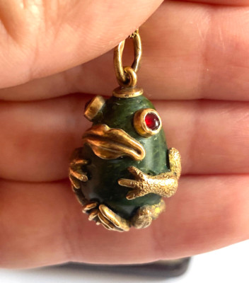 Antique Imperial Faberge 14k Solid Gold 56 Egg Frog Jade Rubies Eyes ...