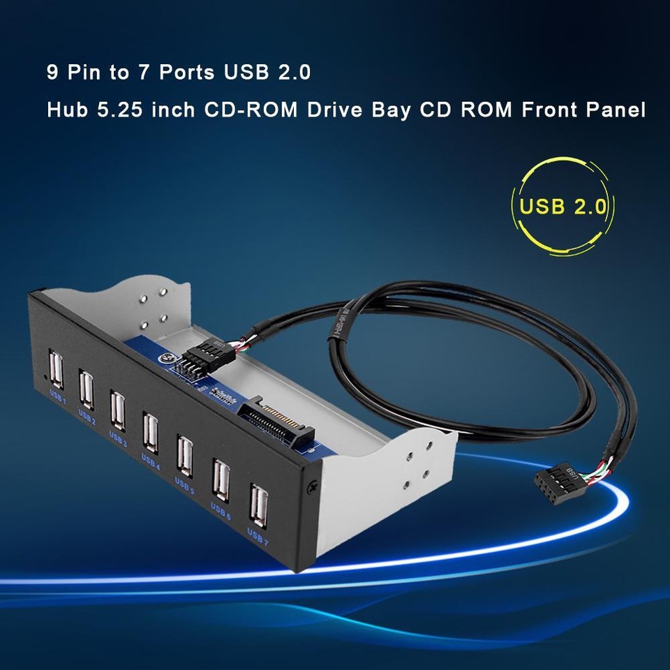 9 Pin to 7 Ports USB 2.0 Hub 5.25 inch CD-ROM Drive Bay CD ROM Front ...