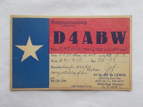 Germany Amateur Radio HAM QSL Card 1948 WW2 Herzogenaurach US Army ...