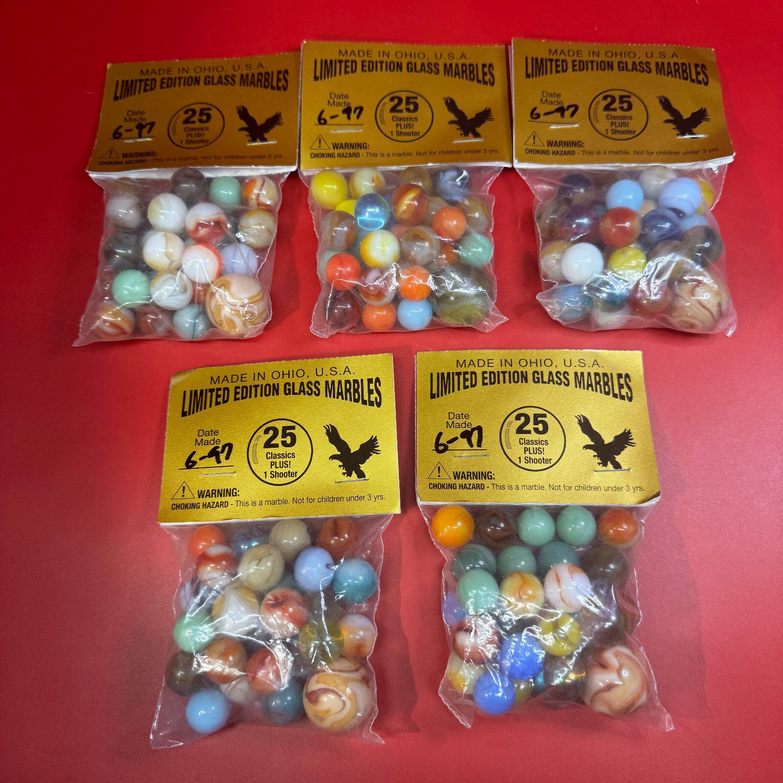 5 VTG Limited Ed. "25 Marbles" Glass Marbles Eagle's Flight 1997 USA ...