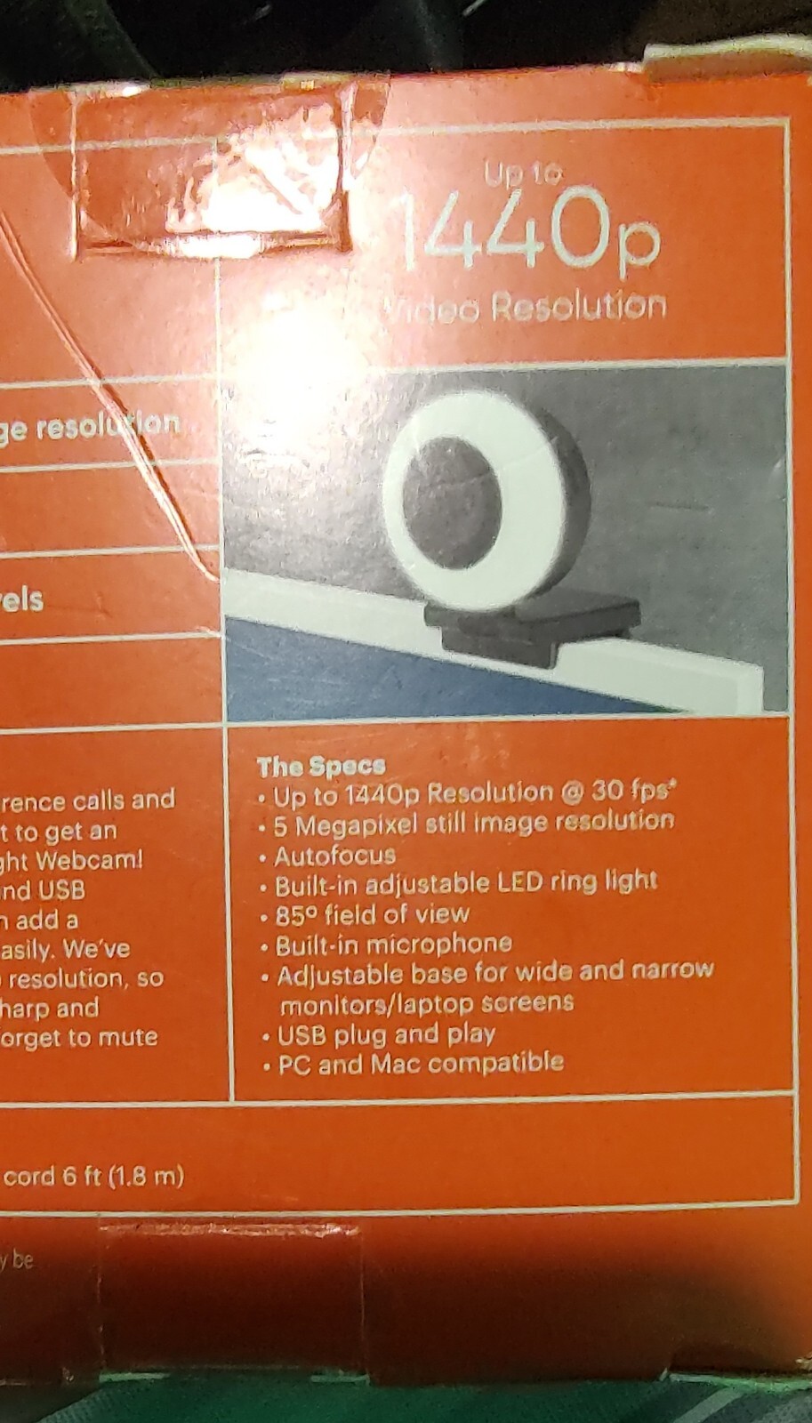 onn. Webcam with Ring Light-3 LED levels, Autofocus, Up to 1440p ...