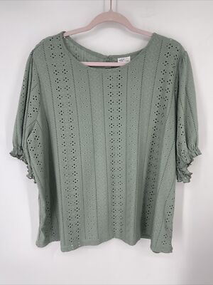 Landa Curve By Dora Landa Women's Eyelet Sage Green Blouse Plus Size 2X ...